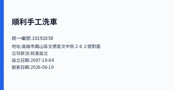 順利手工洗車的照片-統編 10192858(高雄市) 公司登記資料與營業項目詳細圖表