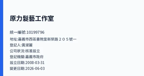 原力髮藝工作室的照片-統編 10199796(嘉義市) 公司登記資料與營業項目詳細圖表
