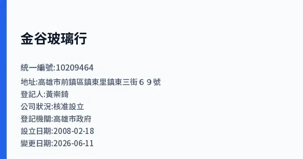 金谷玻璃行的照片-統編 10209464(高雄市) 公司登記資料與營業項目詳細圖表