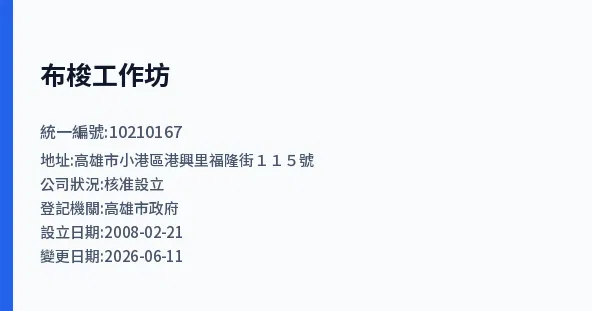 布梭工作坊的照片-統編 10210167(高雄市) 公司登記資料與營業項目詳細圖表