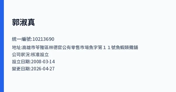 郭淑真的照片-統編 10213690(高雄市) 公司登記資料與營業項目詳細圖表