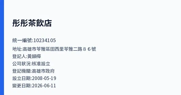 彤彤茶飲店的照片-統編 10234105(高雄市) 公司登記資料與營業項目詳細圖表