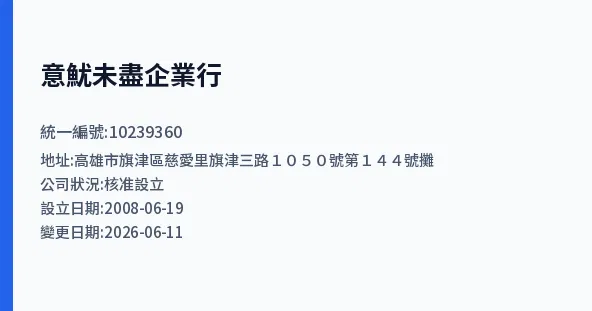意魷未盡企業行的照片-統編 10239360(高雄市) 公司登記資料與營業項目詳細圖表