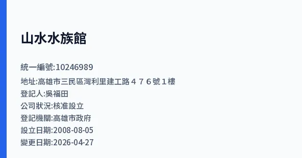 山水水族館的照片-統編 10246989(高雄市) 公司登記資料與營業項目詳細圖表