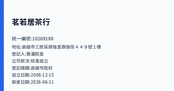茗若居茶行的照片-統編 10269188(高雄市) 公司登記資料與營業項目詳細圖表