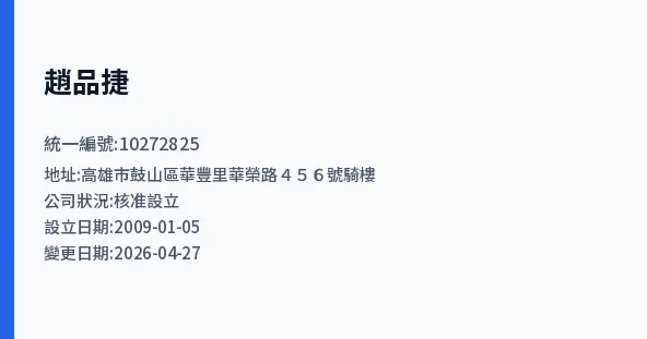 趙品捷的照片-統編 10272825(高雄市) 公司登記資料與營業項目詳細圖表