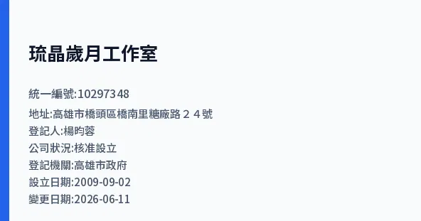 琉晶歲月工作室的照片-統編 10297348(高雄市) 公司登記資料與營業項目詳細圖表