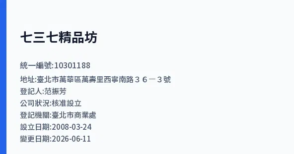 七三七精品坊的照片-統編 10301188(臺北市) 公司登記資料與營業項目詳細圖表