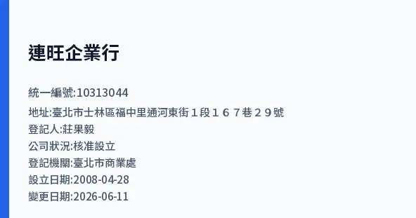 連旺企業行的照片-統編 10313044(臺北市) 公司登記資料與營業項目詳細圖表