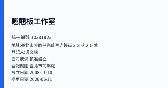翹翹板工作室的照片-統編 10381823(臺北市) 公司登記資料與營業項目詳細圖表