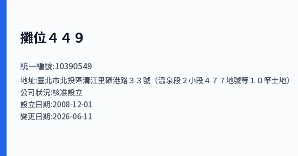 攤位449的照片-統編 10390549(臺北市) 公司登記資料與營業項目詳細圖表