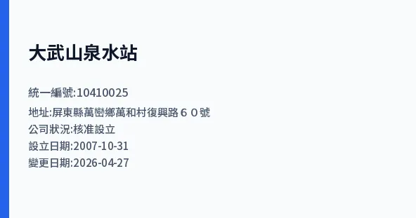 大武山泉水站的照片-統編 10410025(屏東縣) 公司登記資料與營業項目詳細圖表