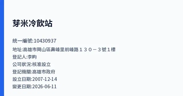 芽米冷飲站的照片-統編 10430937(高雄市) 公司登記資料與營業項目詳細圖表