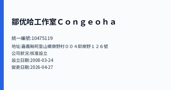 鄒优哈工作室Congeoha的照片-統編 10475119(嘉義縣) 公司登記資料與營業項目詳細圖表