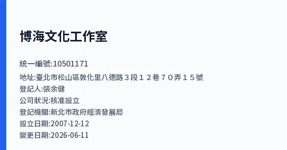 博海文化工作室的照片-統編 10501171(臺北市) 公司登記資料與營業項目詳細圖表
