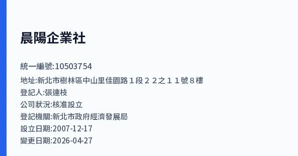晨陽企業社的照片-統編 10503754(新北市) 公司登記資料與營業項目詳細圖表