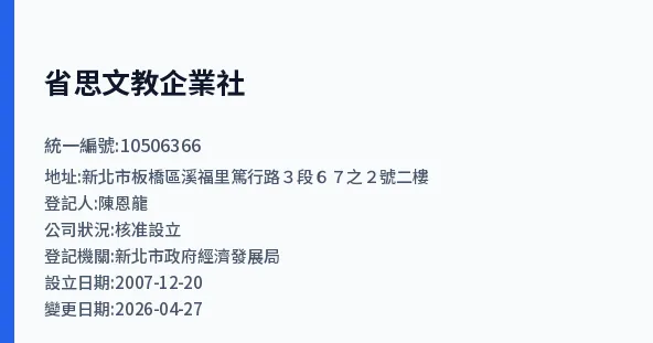 省思文教企業社的照片-統編 10506366(新北市) 公司登記資料與營業項目詳細圖表