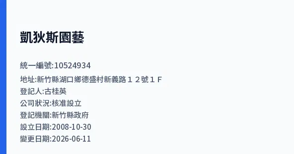 凱狄斯園藝的照片-統編 10524934(新竹縣) 公司登記資料與營業項目詳細圖表