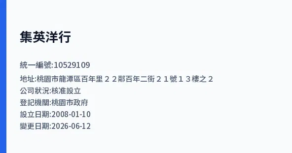 集英洋行的照片-統編 10529109(桃園市) 公司登記資料與營業項目詳細圖表