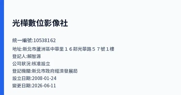 光樺數位影像社的照片-統編 10538162(新北市) 公司登記資料與營業項目詳細圖表