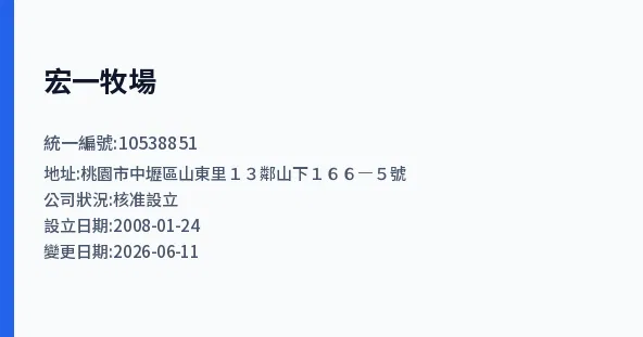 宏一牧場的照片-統編 10538851(桃園市) 公司登記資料與營業項目詳細圖表