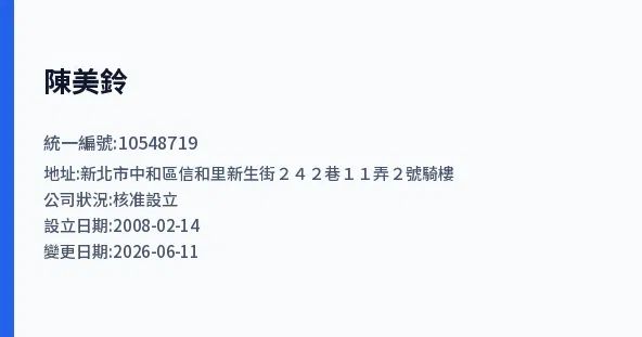 陳美鈴的照片-統編 10548719(新北市) 公司登記資料與營業項目詳細圖表