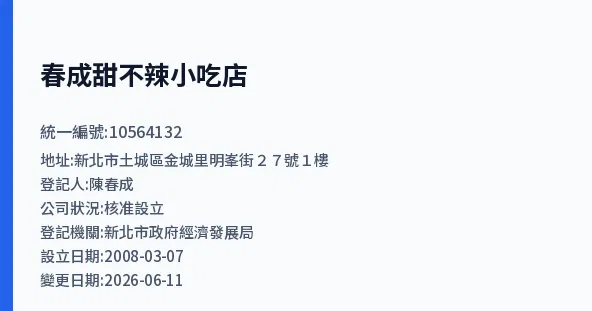 春成甜不辣小吃店的照片-統編 10564132(新北市) 公司登記資料與營業項目詳細圖表