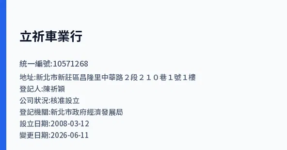 立祈車業行的照片-統編 10571268(新北市) 公司登記資料與營業項目詳細圖表
