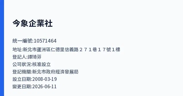 今象企業社的照片-統編 10571464(新北市) 公司登記資料與營業項目詳細圖表