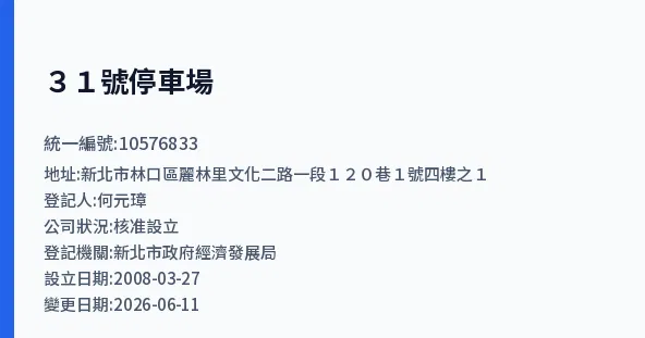31號停車場的照片-統編 10576833(新北市) 公司登記資料與營業項目詳細圖表