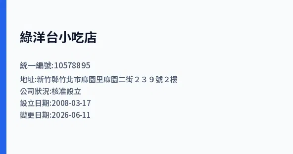綠洋台小吃店的照片-統編 10578895(新竹縣) 公司登記資料與營業項目詳細圖表