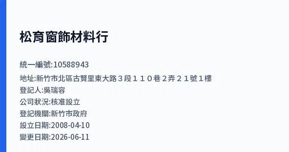 松育窗飾材料行的照片-統編 10588943(新竹市) 公司登記資料與營業項目詳細圖表