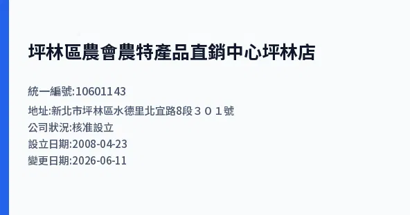 坪林區農會農特產品直銷中心坪林店的照片-統編 10601143(新北市) 公司登記資料與營業項目詳細圖表