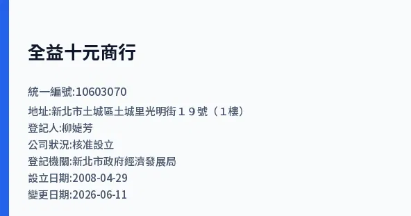 全益十元商行的照片-統編 10603070(新北市) 公司登記資料與營業項目詳細圖表