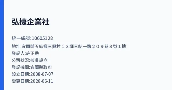 弘捷企業社的照片-統編 10605128(宜蘭縣) 公司登記資料與營業項目詳細圖表