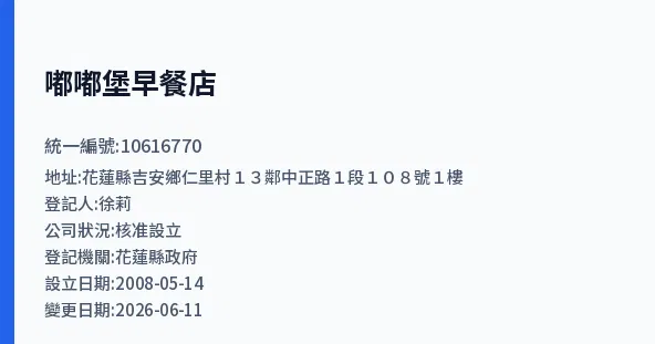 嘟嘟堡早餐店的照片-統編 10616770(花蓮縣) 公司登記資料與營業項目詳細圖表