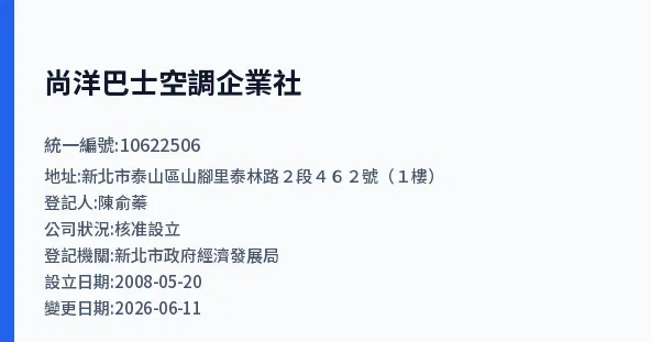 尚洋巴士空調企業社的照片-統編 10622506(新北市) 公司登記資料與營業項目詳細圖表