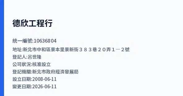德欣工程行的照片-統編 10636804(新北市) 公司登記資料與營業項目詳細圖表