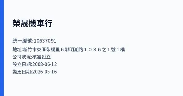 榮晟機車行的照片-統編 10637091(新竹市) 公司登記資料與營業項目詳細圖表