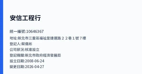 安信工程行的照片-統編 10646367(新北市) 公司登記資料與營業項目詳細圖表