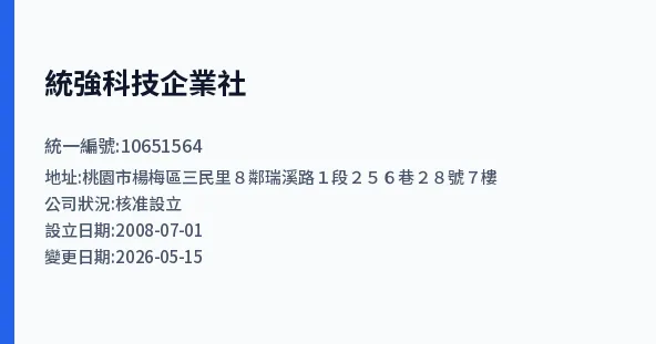 統強科技企業社的照片-統編 10651564(桃園市) 公司登記資料與營業項目詳細圖表