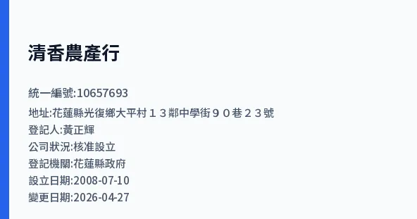 清香農產行的照片-統編 10657693(花蓮縣) 公司登記資料與營業項目詳細圖表