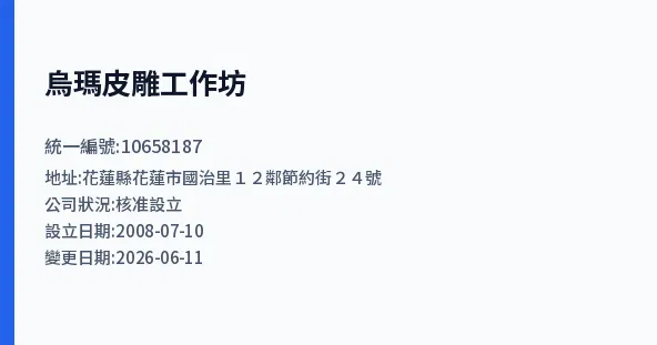 烏瑪皮雕工作坊的照片-統編 10658187(花蓮縣) 公司登記資料與營業項目詳細圖表