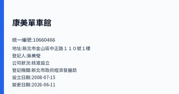 康美單車館的照片-統編 10660466(新北市) 公司登記資料與營業項目詳細圖表