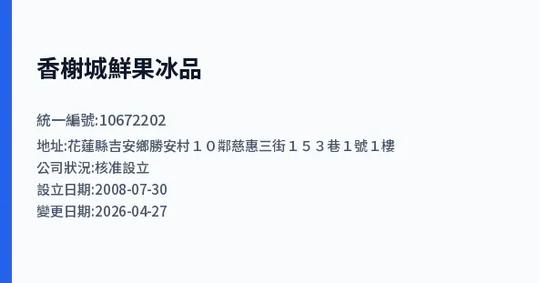 香榭城鮮果冰品的照片-統編 10672202(花蓮縣) 公司登記資料與營業項目詳細圖表