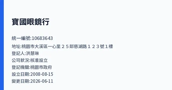 寶國眼鏡行的照片-統編 10683643(桃園市) 公司登記資料與營業項目詳細圖表