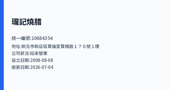 瓏記燒腊的照片-統編 10684354(新北市) 公司登記資料與營業項目詳細圖表
