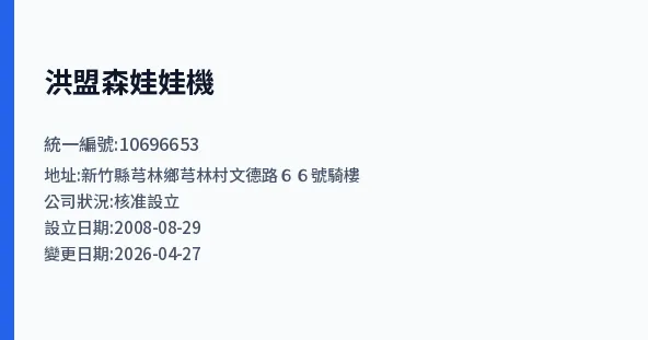 洪盟森娃娃機的照片-統編 10696653(新竹縣) 公司登記資料與營業項目詳細圖表