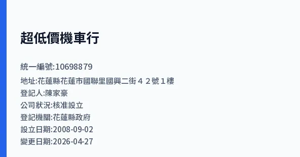 超低價機車行的照片-統編 10698879(花蓮縣) 公司登記資料與營業項目詳細圖表