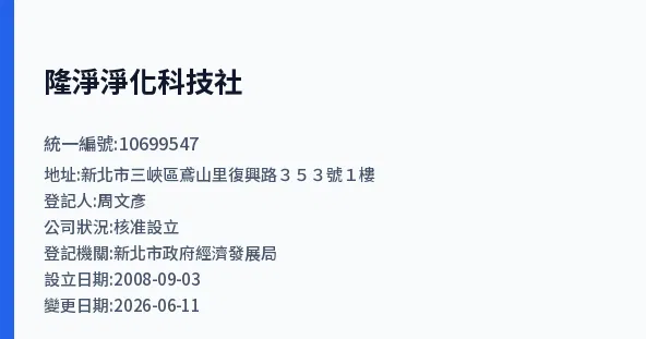 隆淨淨化科技社的照片-統編 10699547(新北市) 公司登記資料與營業項目詳細圖表
